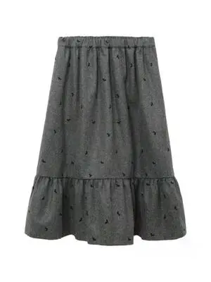 Comme Des Garçons Printed Midi Skirt With Ruffle - Grey