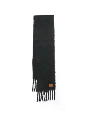 Loewe Logo-patch Fringed-hem Scarf - Black