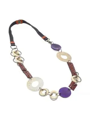 Marni Wood-detail Leather Necklace