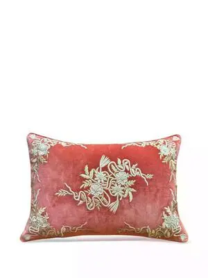 LES-OTTOMANS Floral-embroidered Cushion - Red