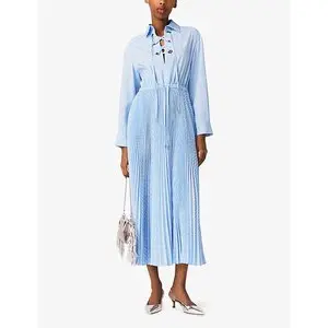 Maje Eyelet Pleated Woven Maxi Dress - Blue Sky