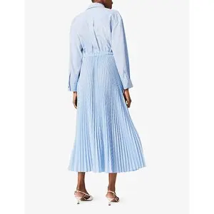 Maje Eyelet Pleated Woven Maxi Dress - Blue Sky