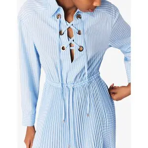 Maje Eyelet Pleated Woven Maxi Dress - Blue Sky