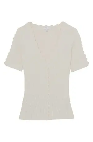 REISS Marcy Scalloped Rib Knit Top - Ivory