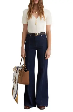 REISS Marcy Scalloped Rib Knit Top - Ivory