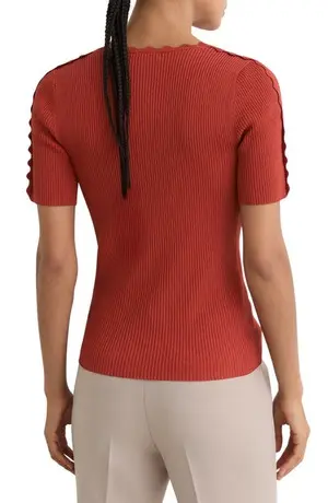REISS Marcy Scalloped Rib Knit Top