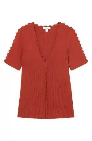 REISS Marcy Scalloped Rib Knit Top