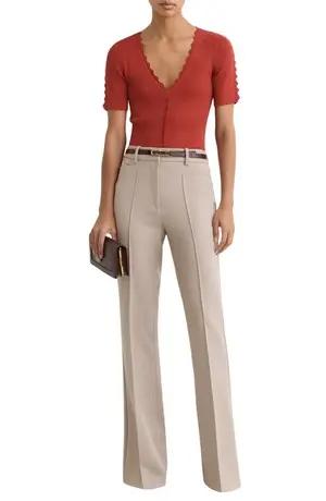 REISS Marcy Scalloped Rib Knit Top