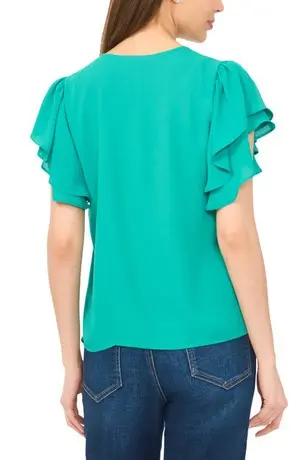 CECE DUPRAZ Flutter Sleeve V-neck Top