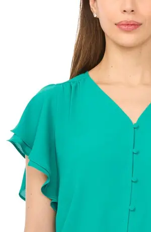 CECE DUPRAZ Flutter Sleeve V-neck Top