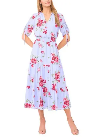 CECE DUPRAZ Floral Tiered Midi Dress