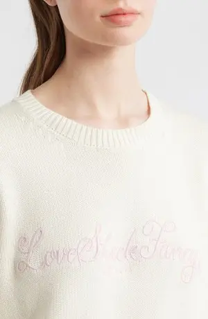 LoveShackFancy Selman Logo Embroidery Cotton & Wool Sweater