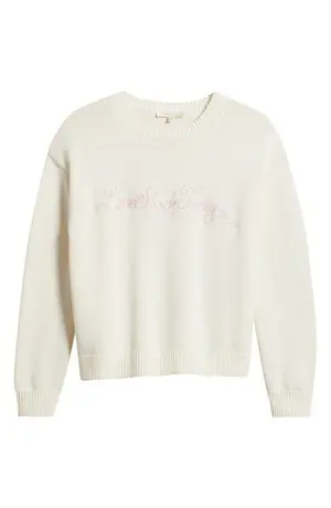 LoveShackFancy Selman Logo Embroidery Cotton & Wool Sweater