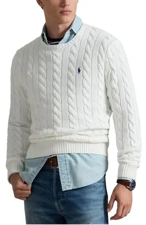 Polo Ralph Lauren Cable Knit Cotton Sweater - White