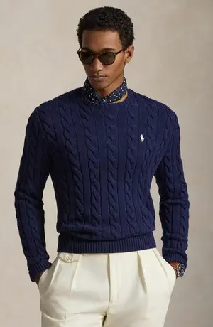 Polo Ralph Lauren Cable-knit Cotton Crewneck Sweater - Bright Navy