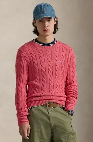 Polo Ralph Lauren Cable Stitch Cotton Crewneck Sweater - Pale Red