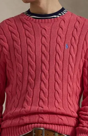 Polo Ralph Lauren Cable Stitch Cotton Crewneck Sweater - Pale Red