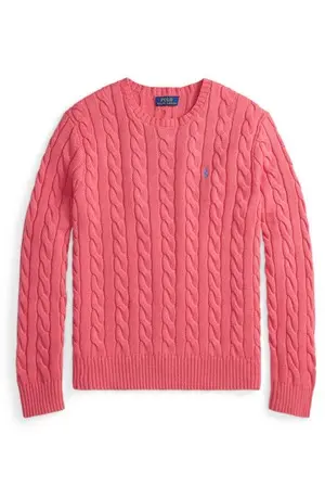 Polo Ralph Lauren Cable Stitch Cotton Crewneck Sweater - Pale Red