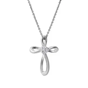 LUVMYJEWELRY 14k Gold Diamond Cross Pendant - 14k White Gold