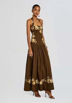 Hemant & Nandita Floral Print Halter Maxi Dress