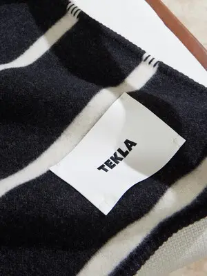 TEKLA Logo-appliquéd Striped Wool Blanket