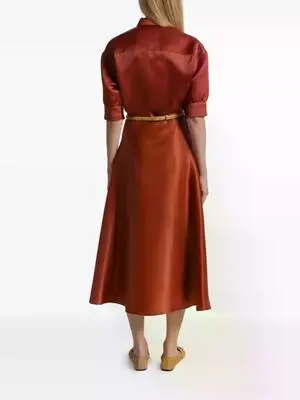 Alberta Ferretti Silk A-line Midi Skirt - Orange