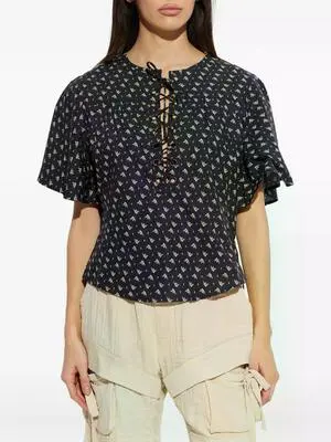 MARANT ETOILE Dianga Floral Print Lace-up Top