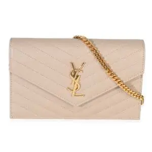 Saint Laurent Cassandre Envelope Chain Wallet - Beige