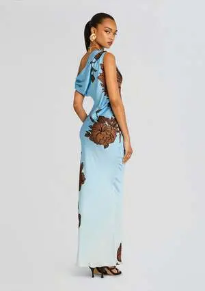 Rococo Sand One Shoulder Maxi Dress - Blue