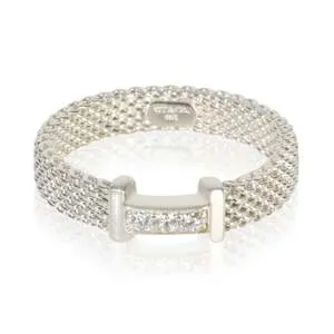 Tiffany & Co. Sterling Silver Diamond Somerset Mesh Ring - Sterling_silver