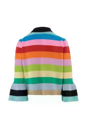 ALLUDE Striped Collared Cardigan