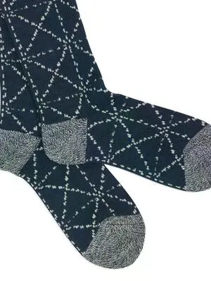 Kapital Diamond-pattern Crew Socks - Blue