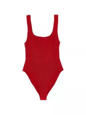 Hunza G Square-Neck Crinkle One-Piece Swimsuit Red