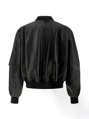 Attico Ribbed Leather Bomber Jacket - Black