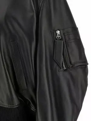 Attico Ribbed Leather Bomber Jacket - Black