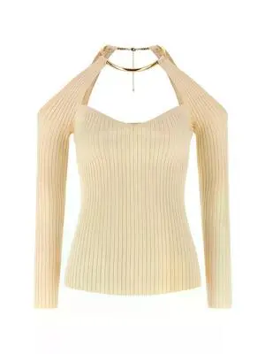 Elisabetta Franchi Jewel-detail Openwork-knit Top - Neutrals