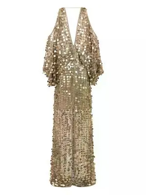 SANA OSMANI Sequin Open-shoulder Maxi Dress - Gold
