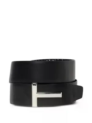 TOM FORD T-bar Croc-effect Belt - Black