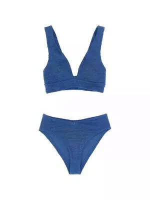 Hunza G Angel V-neck Crinkle Bikini Set - Blue