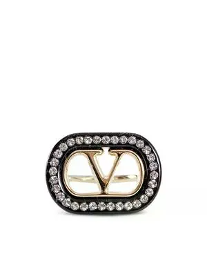 Valentino Garavani Logo Ovalette Ring - Black