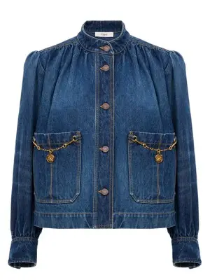 Chloé High Neck Gathered Jacket - Denim