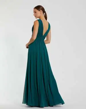 Mac Duggal Sleeveless Ruched V-neck Chiffon Gown - Teal