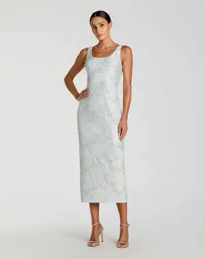Mac Duggal Brocade Sleeveless Scoop Neck Midi Dress