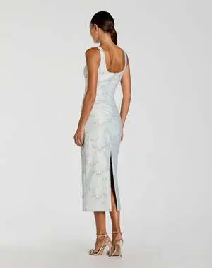 Mac Duggal Brocade Sleeveless Scoop Neck Midi Dress