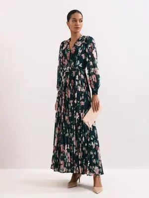 PHASE EIGHT Floral V-neck Pleated Maxi Dress