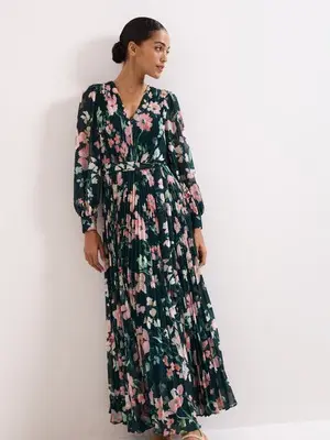 PHASE EIGHT Floral V-neck Pleated Maxi Dress