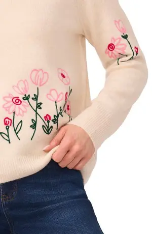 CECE DUPRAZ Floral Embroidered Crewneck Sweater
