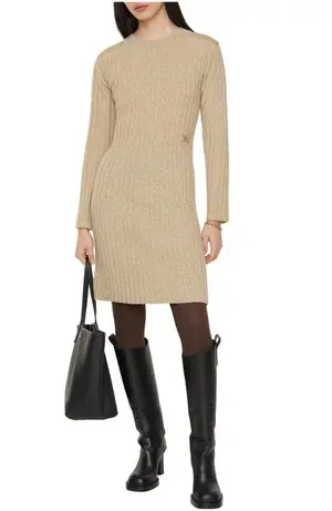 Burberry Wool Cashmere Rib-knit Dress - Hamper Beige