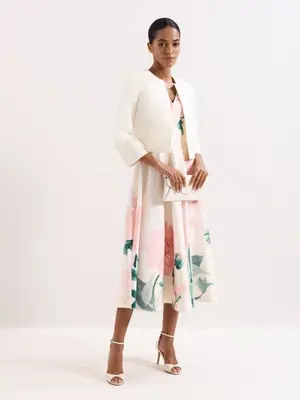 PHASE EIGHT Cropped Round Neck Jacket With Three-quarter Sleeves - Cream