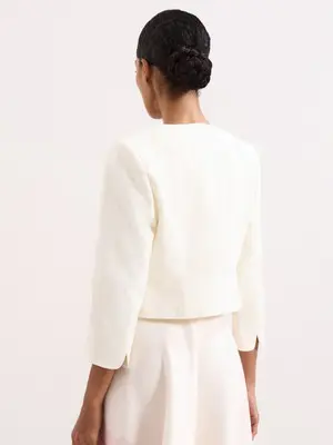 PHASE EIGHT Cropped Round Neck Jacket With Three-quarter Sleeves - Cream